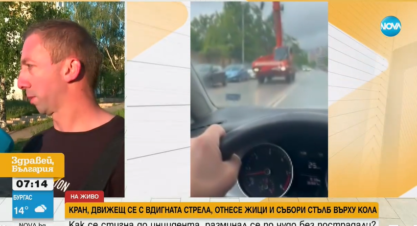 Petel.bg - новини - Кран с вдигната стрела събори стълб върху кола в София